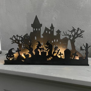 Halloween Silhouette, Haunted House, Spooky Witch Decor, Halloween ...