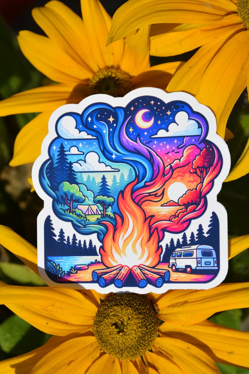 Sticker Nature-inspired Bonfire Sticker: Adventure Smoke Sketches of ...