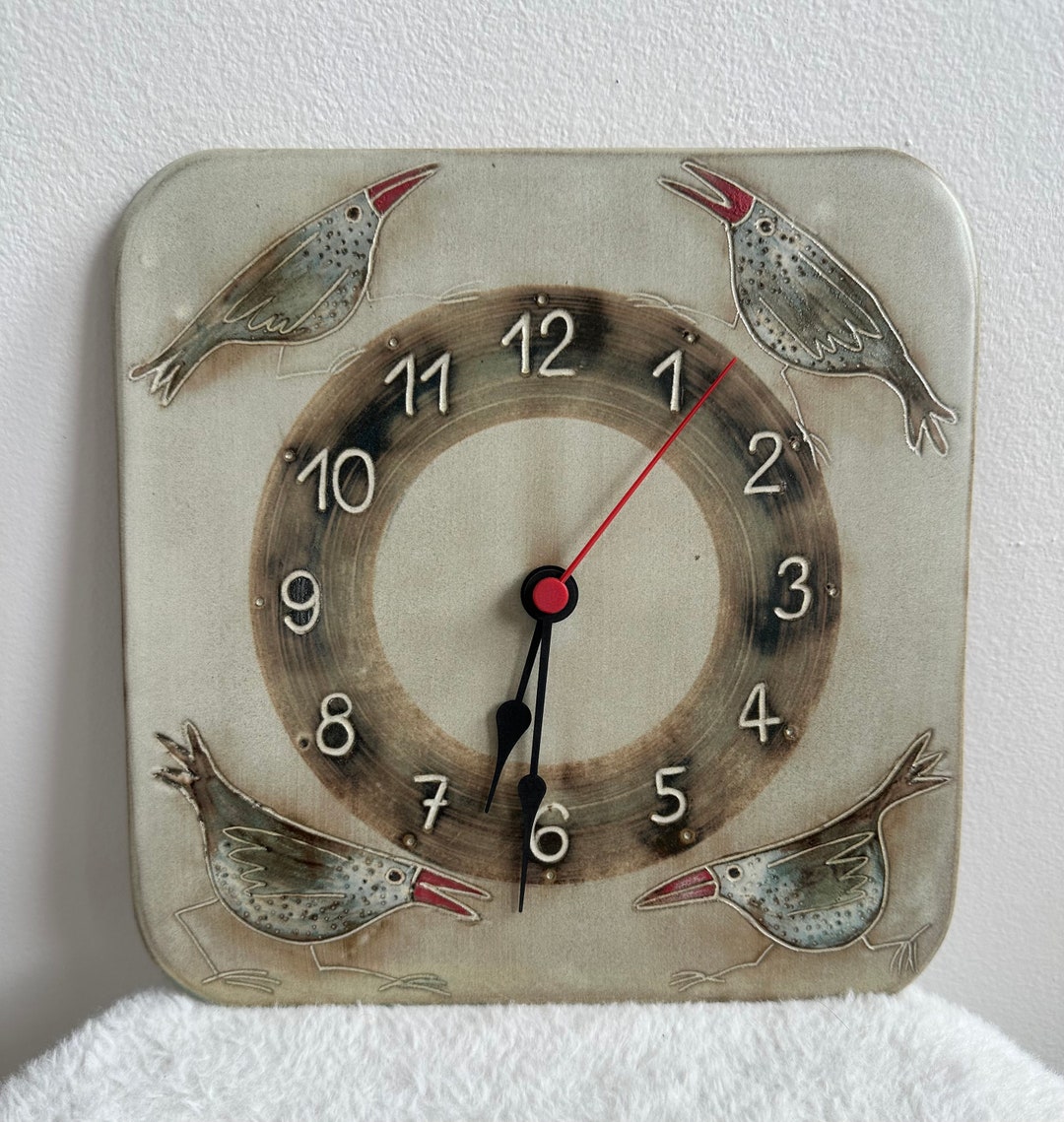 Ceramic Wall Clock Cat, Unique Gift, Home Decor, Handmade Pottery, Art ...