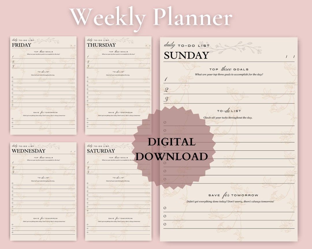 Digital Weekly Planner, Printable Weekly Planner, To-do List, Pretty ...