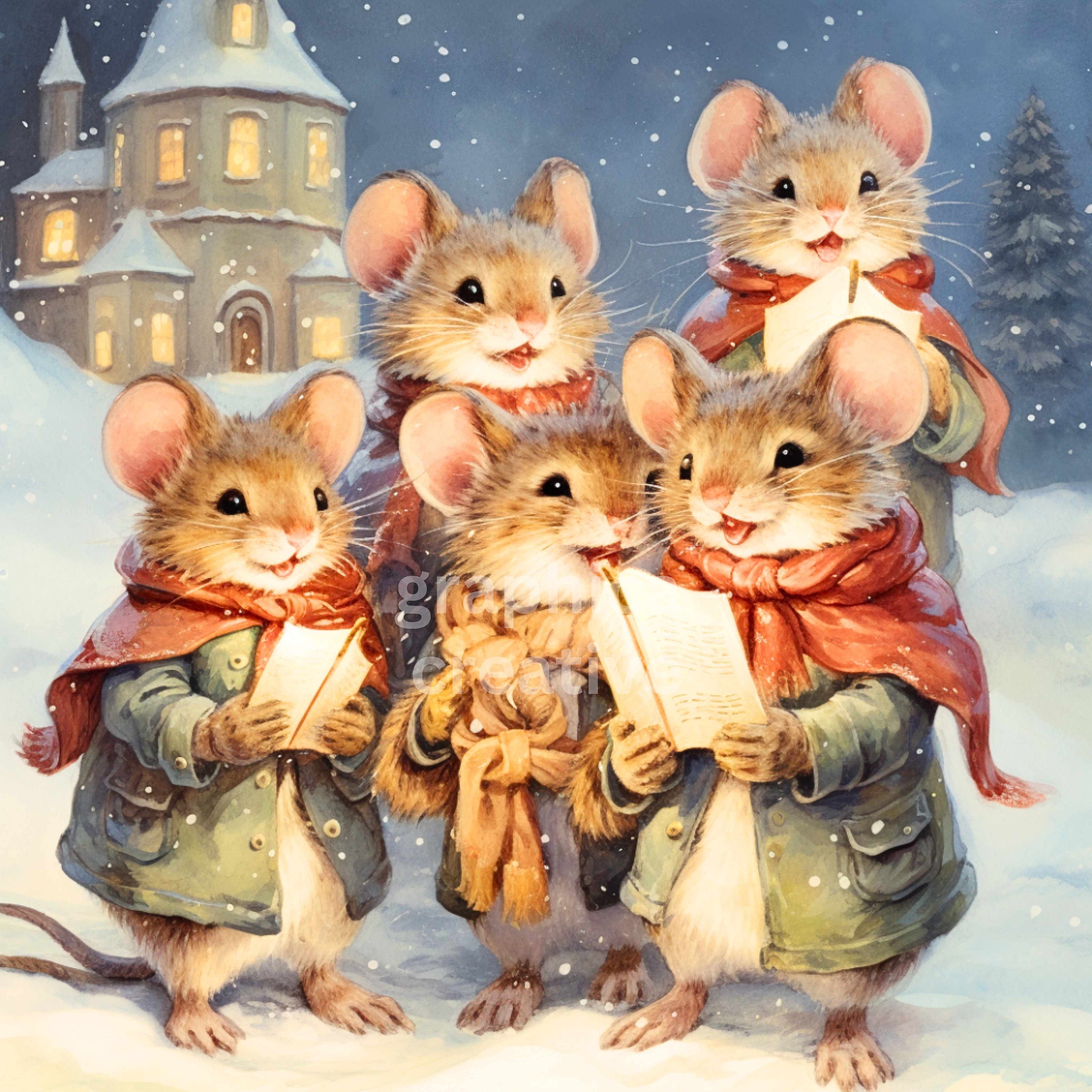 Vintage Mice Carolers: Whimsical Christmas Illustration Set, Digital ...