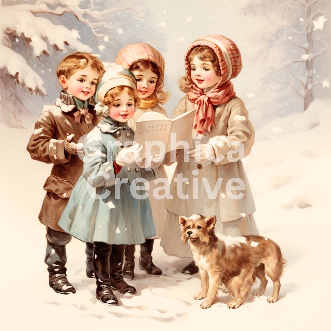Vintage Carolers: Christmas Children Carolers Clipart Bundle, Junk ...