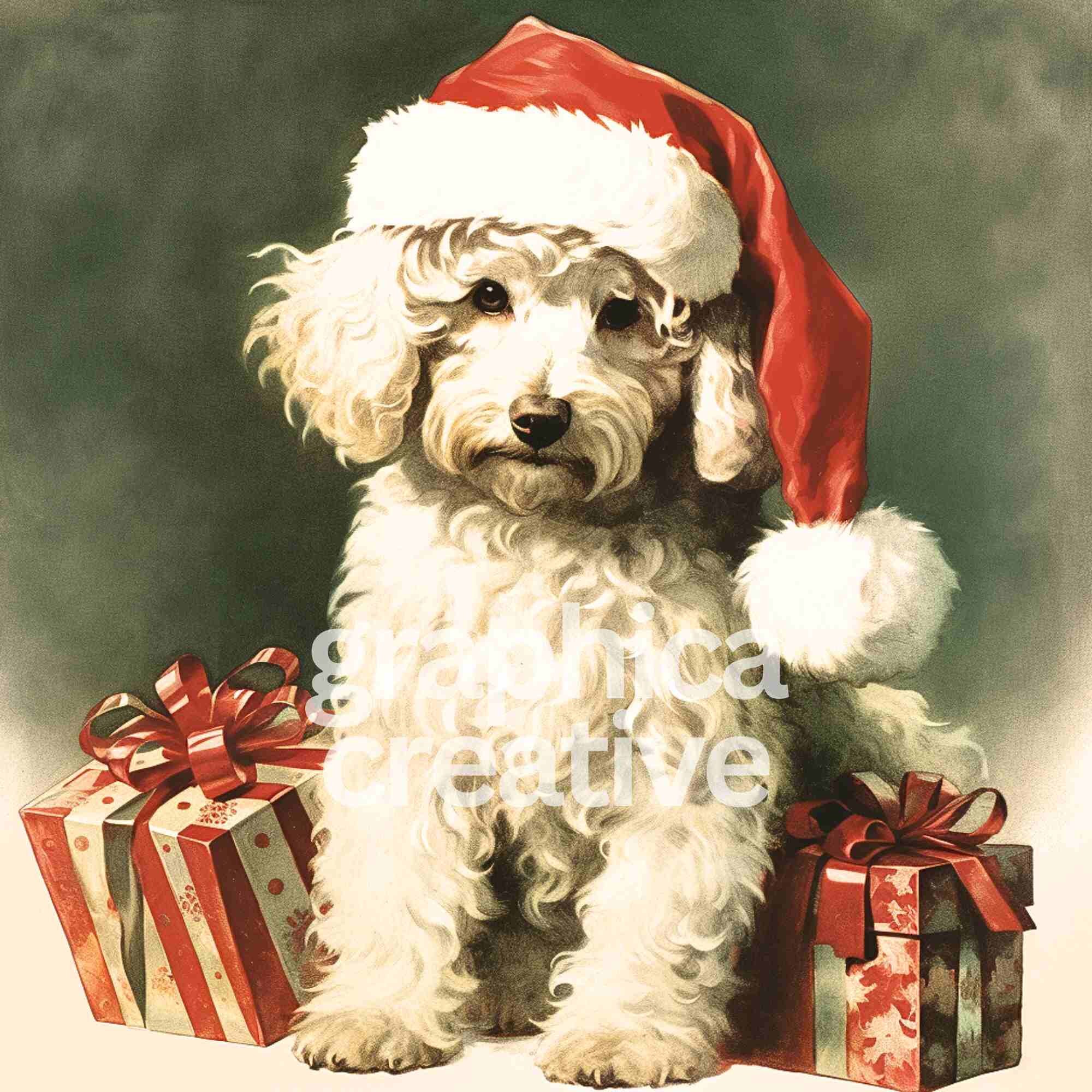 Vintage Christmas Poodle Illustrations – Festive Puppy Art (instant ...