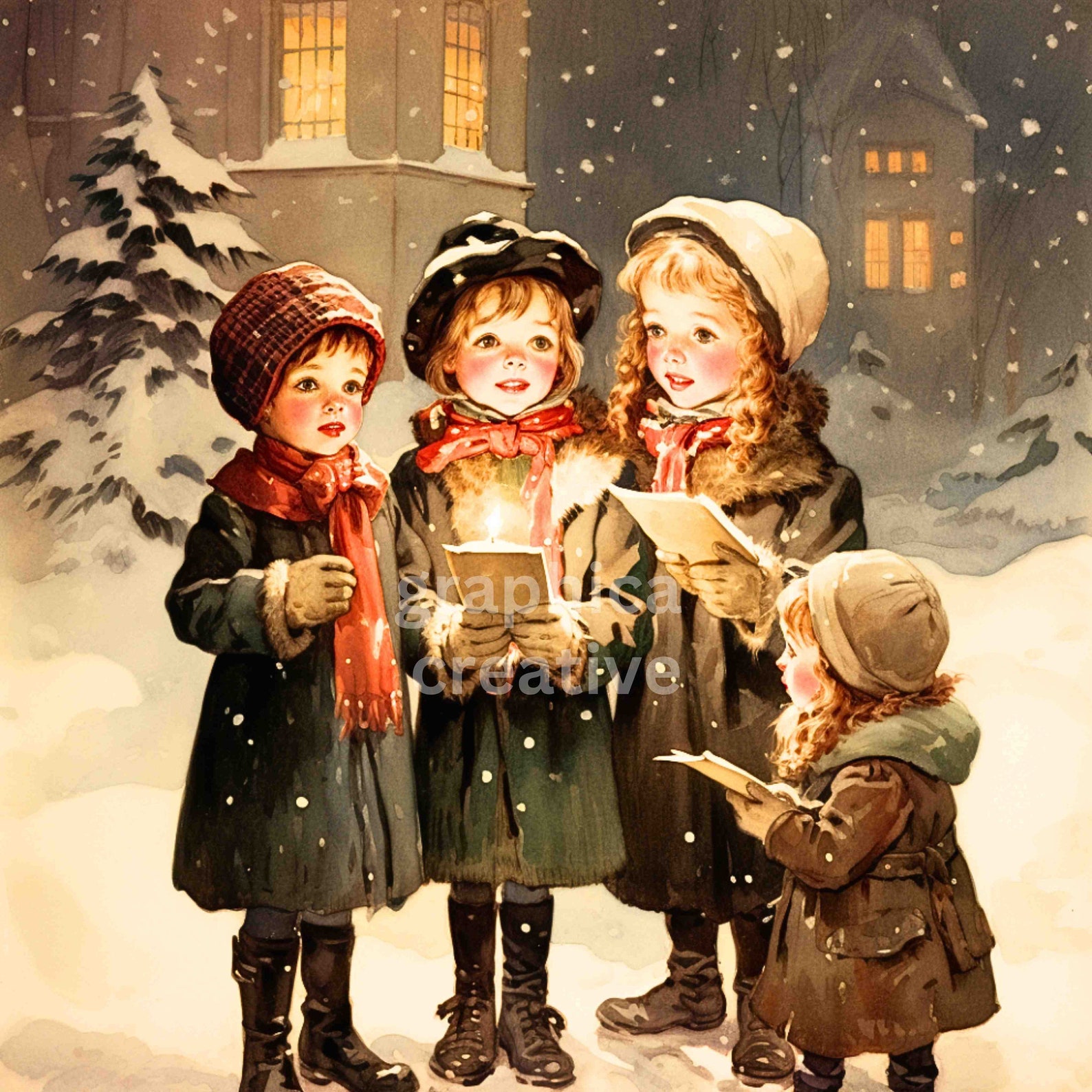 Vintage Carolers" Children's Christmas Illustration Bundle! - Etsy