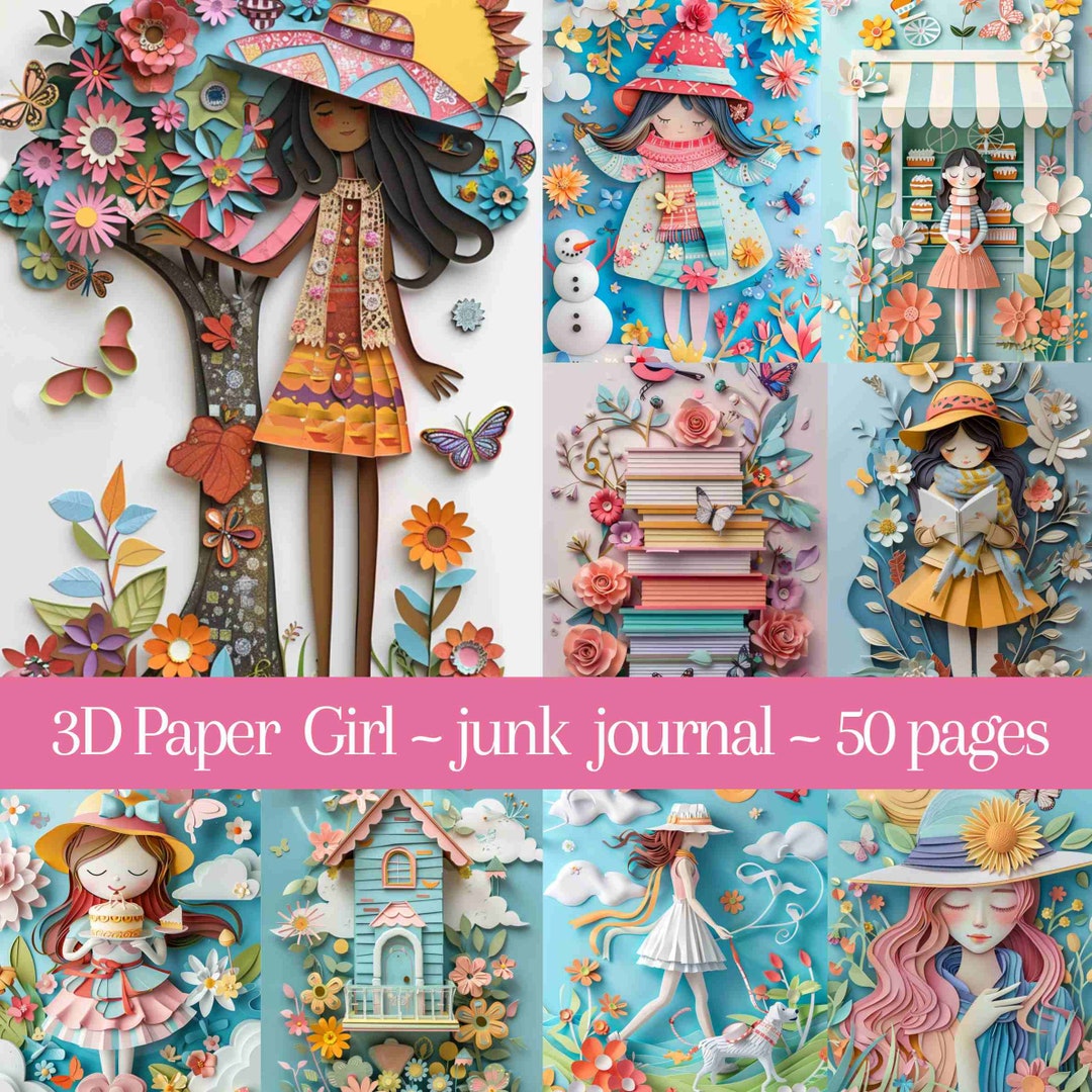 3D Paper Craft Girls Illustration Bundle – Junk Journal, Scrapbook (50 ...