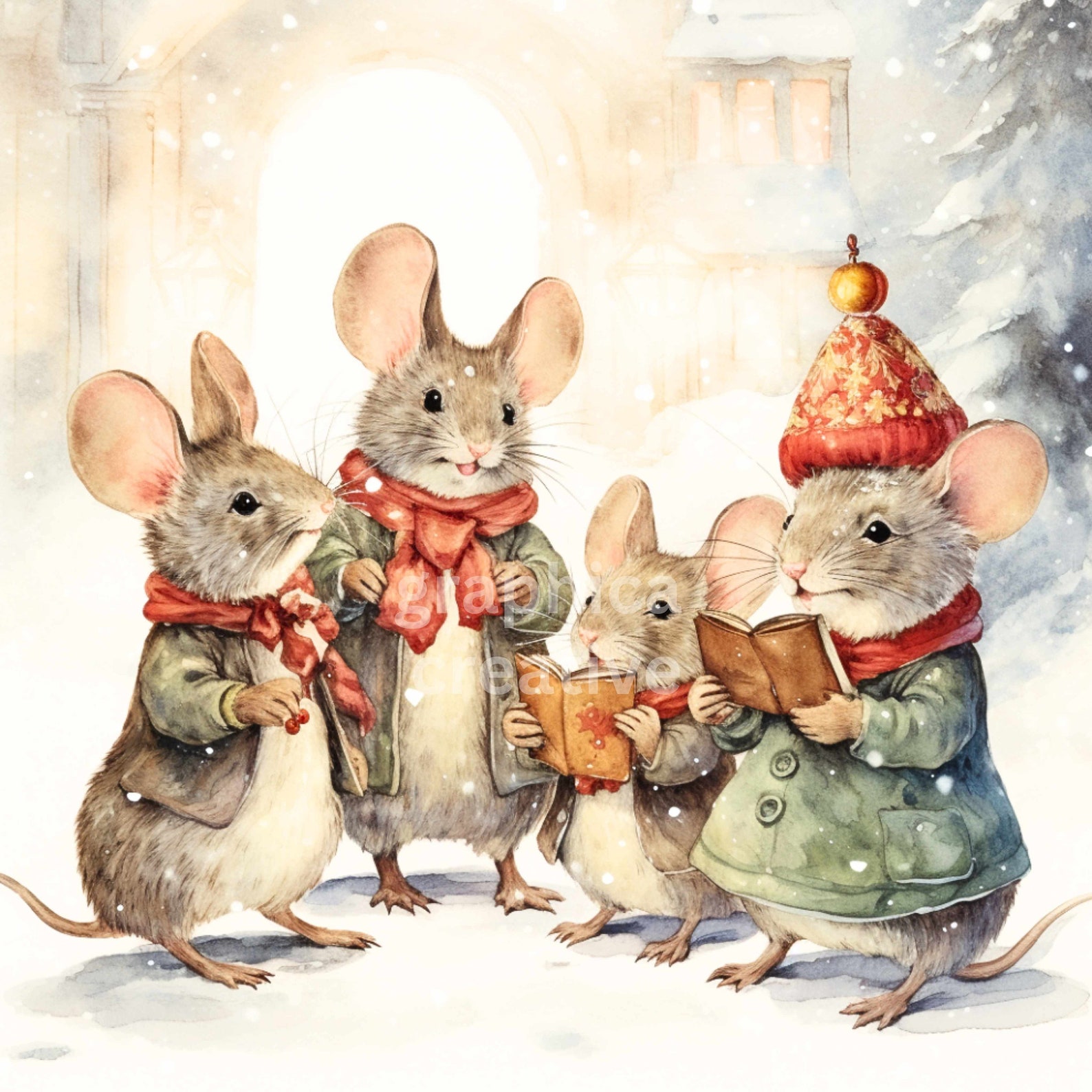 Charming Mice Carolers: Vintage Christmas Illustration Bundle - Etsy