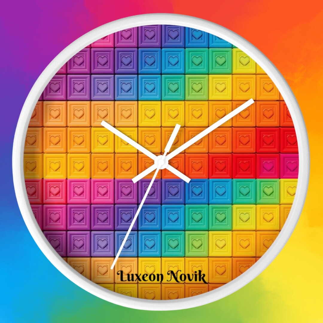 Modern Clock Rainbow Color Swatch Wall Clock With White Numbers, Unique ...
