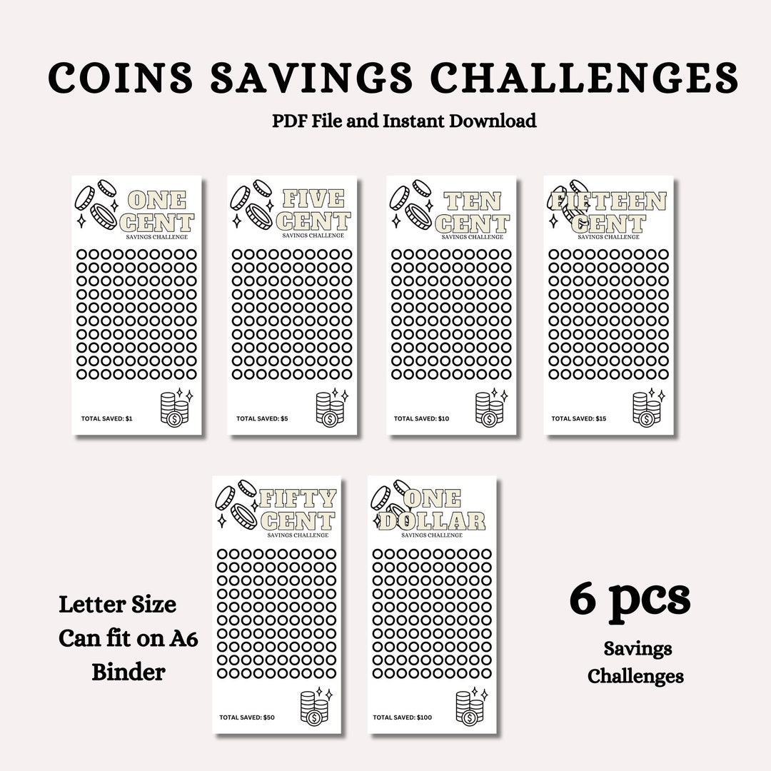 Coins Savings Challenges Printable A6 Mini Savings Challenges Cash ...