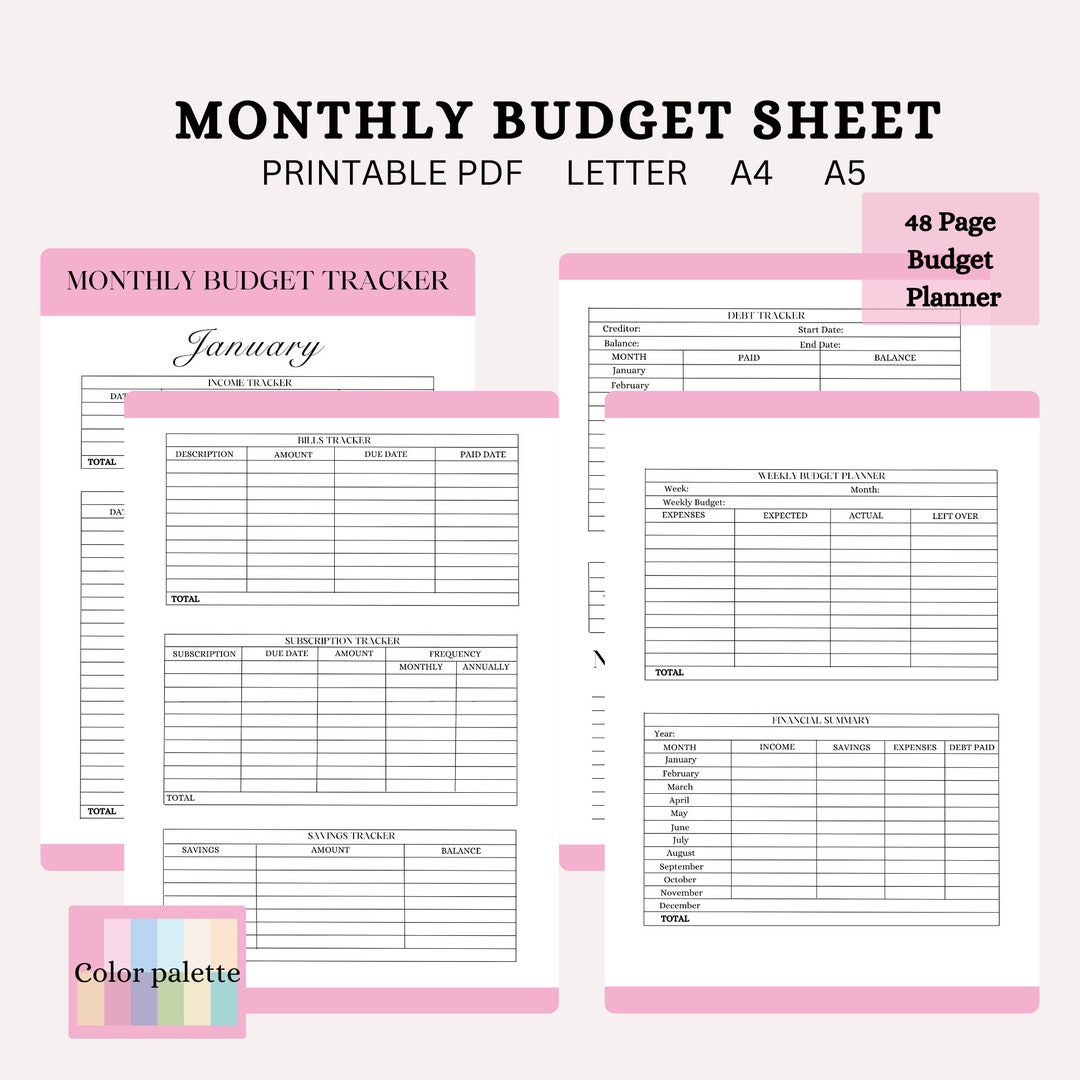 Printable Budget Sheet Monthly Budget Planner Income and Expense ...