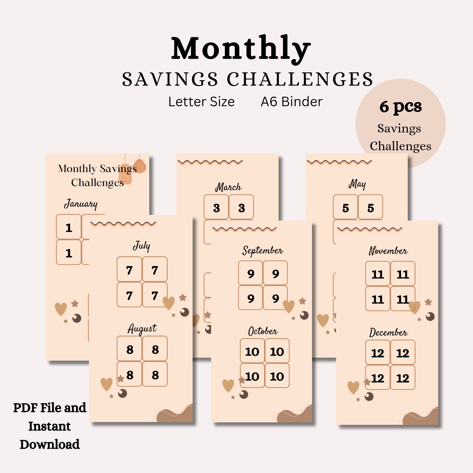Savings Challenge Bundle Printable Monthly A6 Savings - Etsy