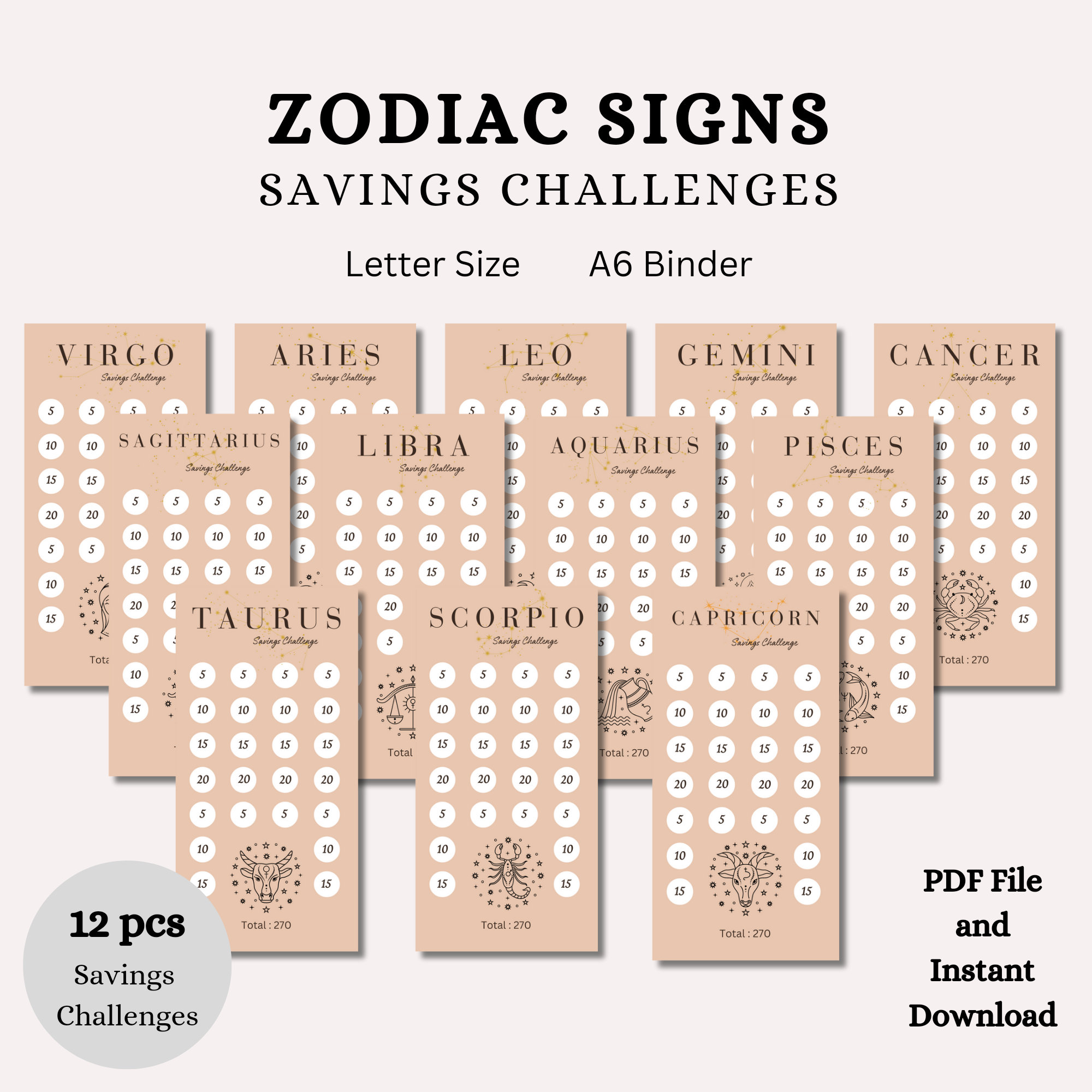 Zodiac Sign Savings Challenges Bundle,monthly Savings Challenge ...