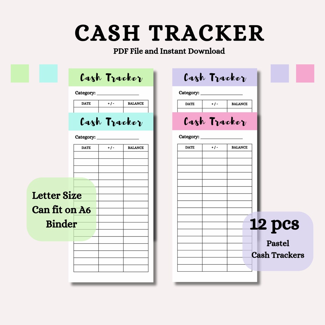 Cash Tracker Inserts Printable A6 Cash Tracker Pastel Cash Tracker ...