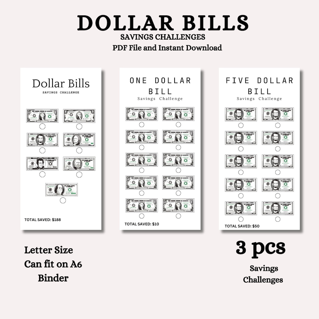 Dollar Bills Printable Savings Challenges A6 Monthly Savings Challenges ...