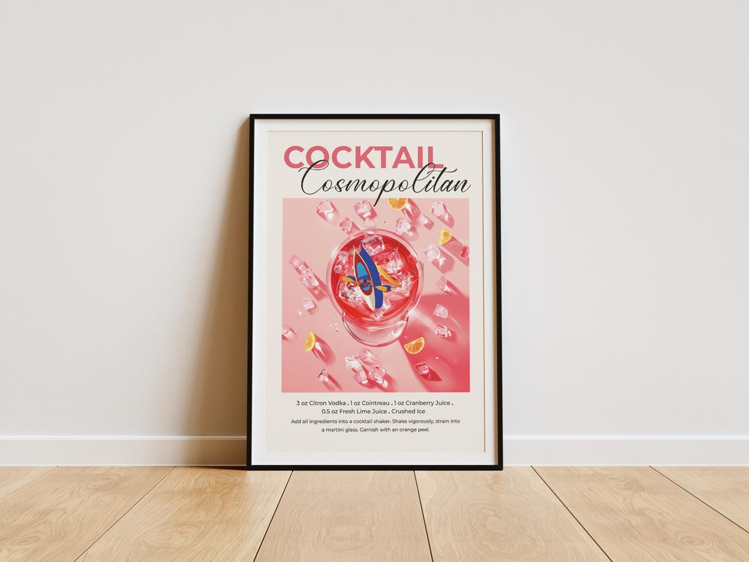 Cosmopolitan Cocktail Poster / Cosmopolitan Recipe Print / Cocktail ...