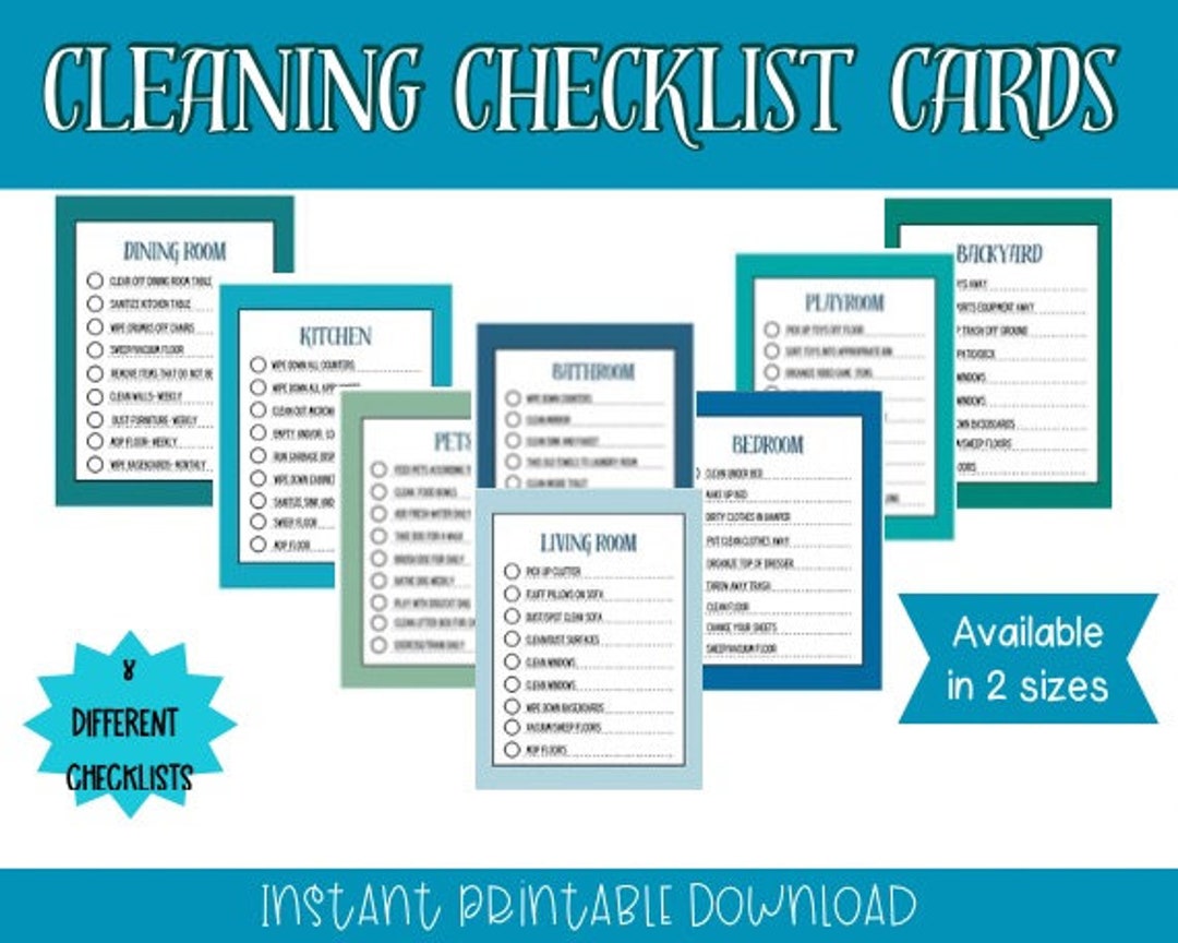 Cleaning Checklist, Printable Cleaning Cards, Cleaning Cards for Kids ...