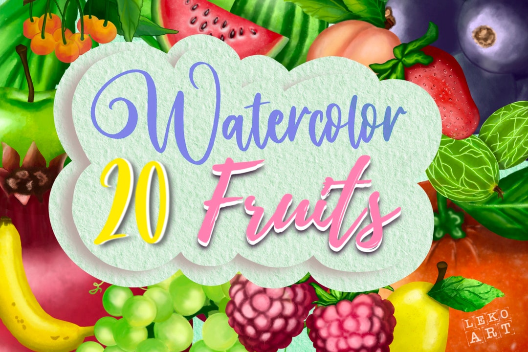 Fruits Watercolor Clipart, Fruits Set, Apple, Banana, Orange ...