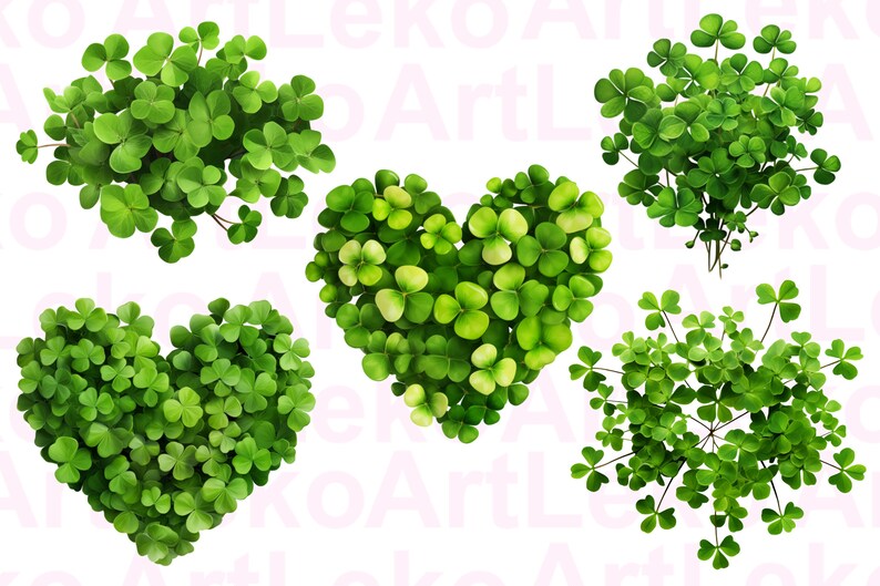 Clover Watercolor Clipart, Printable Fantasy Shamrock Png, Botanical ...