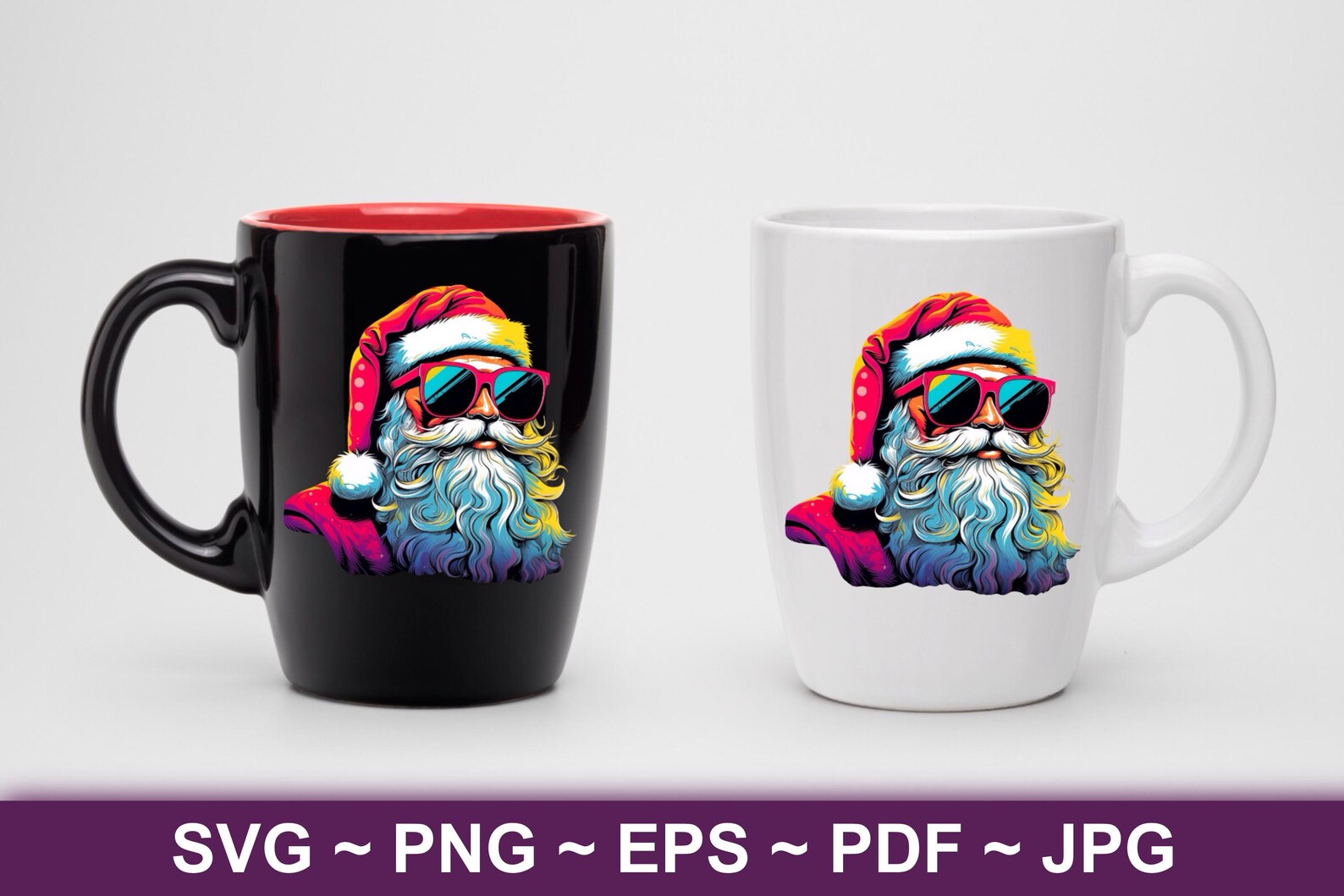 Neon Pop Art Santa Claus Print - Vibrant Christmas Wall Art, Retro ...