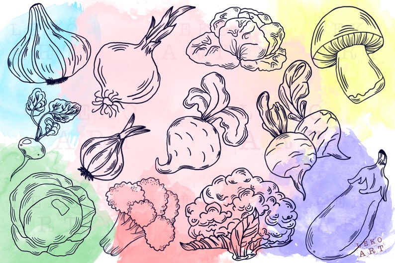 Vegetables Procreate Brushes Stamps, Vegetables SVG, Doodles Stamps ...