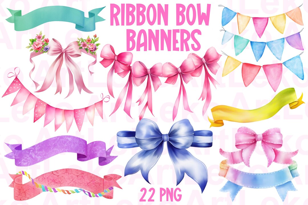 Ribbon Banners and Bows Clipart Birthday Party Banners Wedding ...