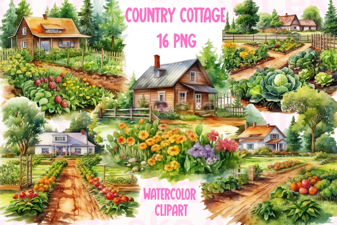 Country Cottage Watercolour Clipart, Country Garden, Spring Vegetable ...