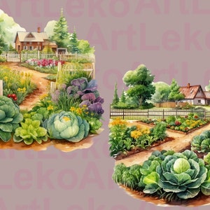Country Cottage Watercolour Clipart, Country Garden, Spring Vegetable ...