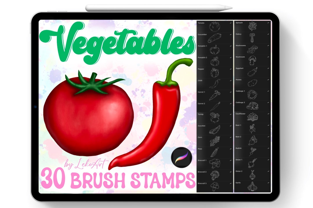 Vegetables Procreate Brushes Stamps, Vegetables SVG, Doodles Stamps ...