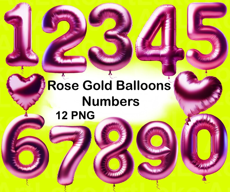 Pink Foil Balloons Numbers Clipart, Rose Gold Foil Number, Rose Gold ...