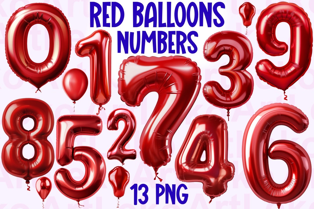 Red Balloons Numbers Clipart, Scarlet Foil Number, Red Birthday’s ...