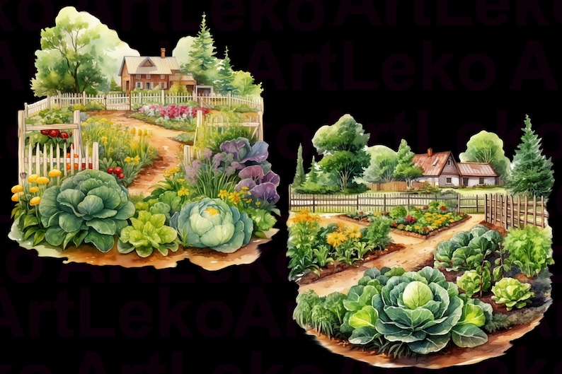 Country Cottage Watercolour Clipart, Country Garden, Spring Vegetable ...