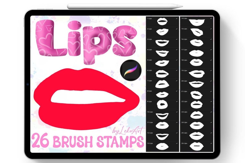 Lips Makeup Procreate, Makeup Procreate Stamps, Lips Brush Stamp ...