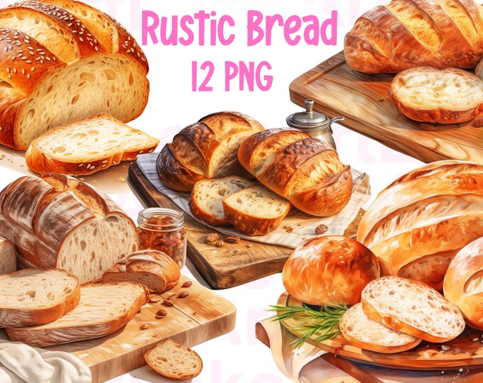 Watercolor Bread Clipart, Floral Bakery Illustrations, Food Clip Art ...