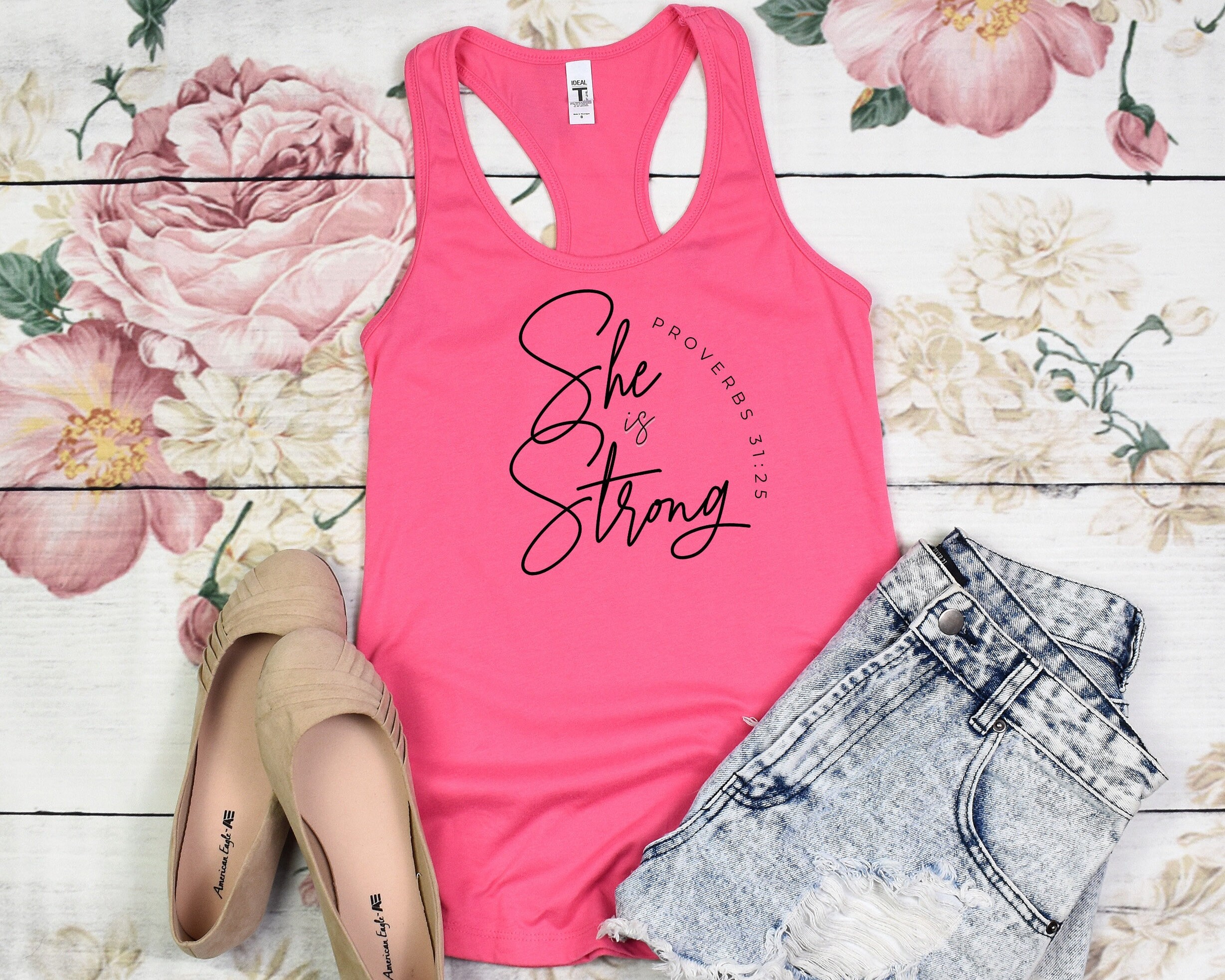 She is Strong Workout Tank Top Womens Workout Shirt Religious Saying ...