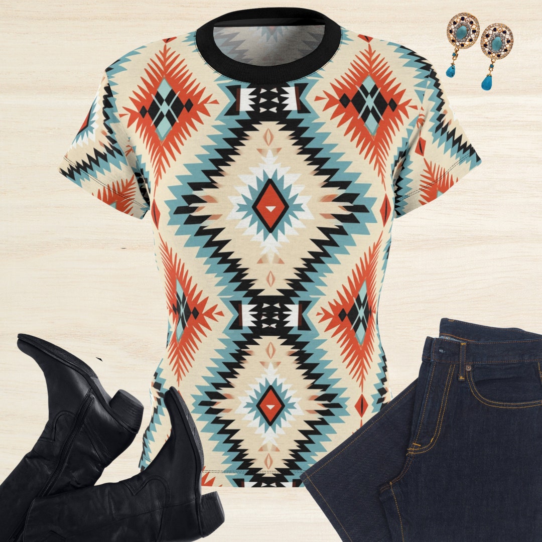 Women's Southwestern Graphic T-shirt Aztec Design All Over Print Shirt ...