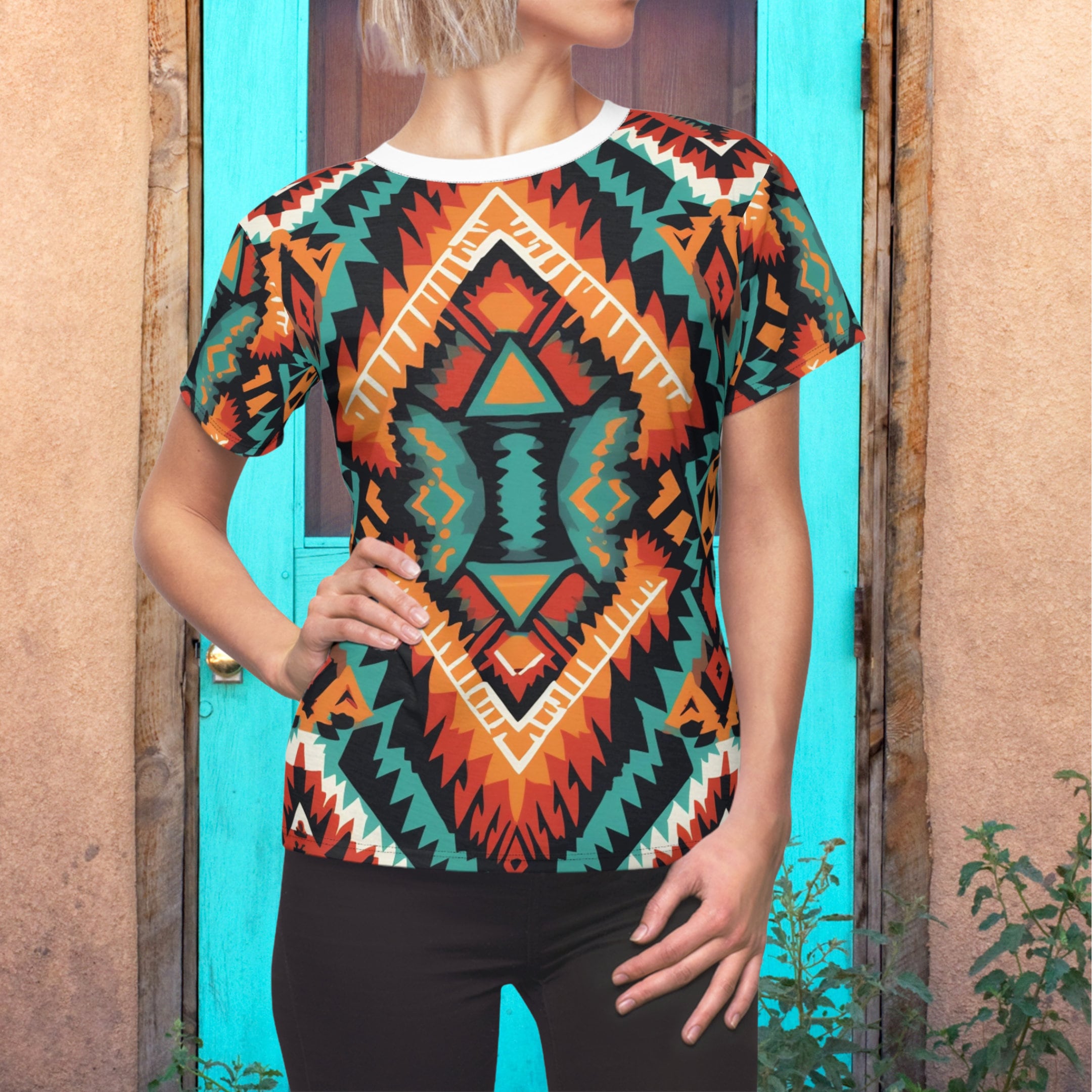 Women's Southwestern Graphic T-shirt Aztec Design All Over Print Shirt ...