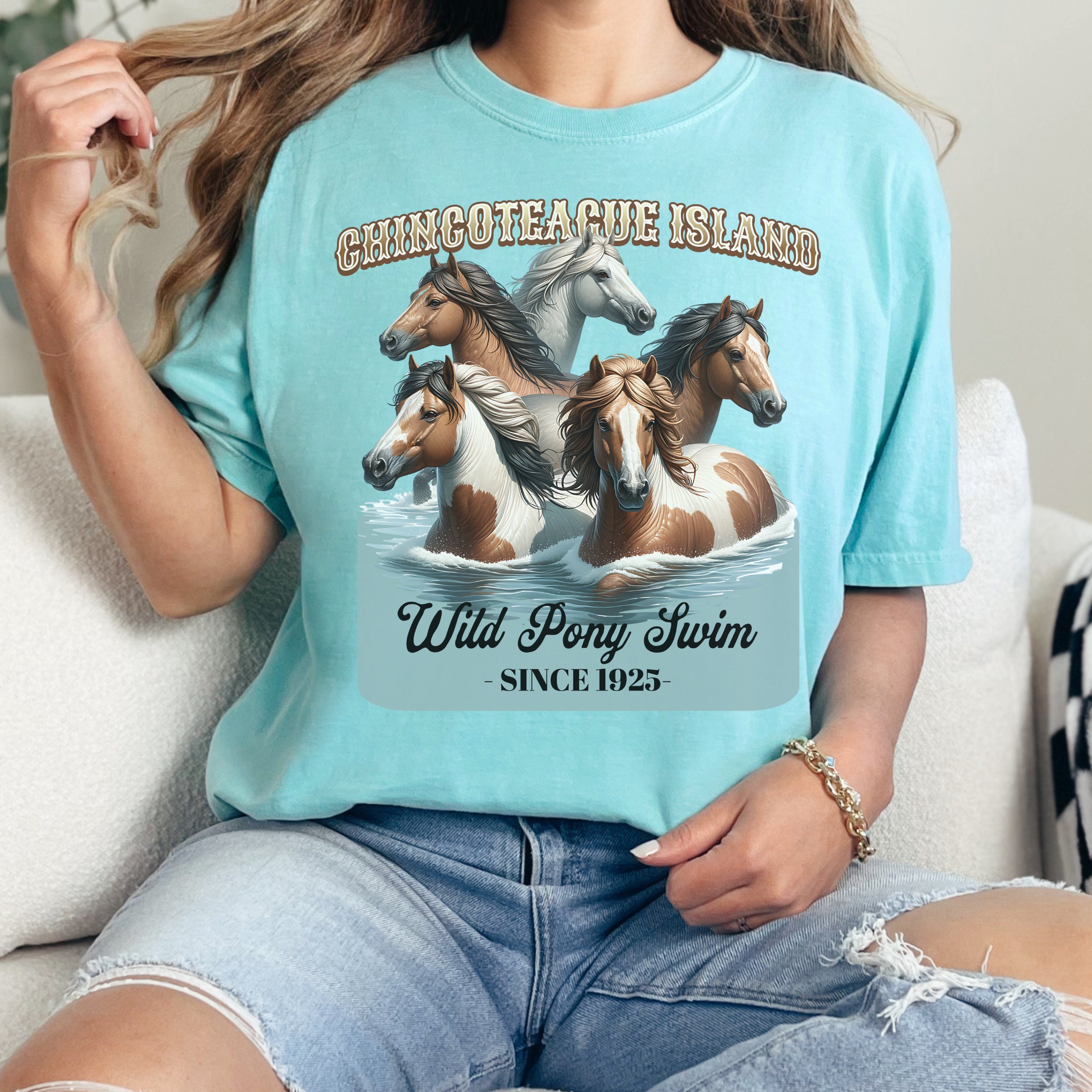 Chincoteague Wild Pony Swim T-shirt - Comfort Colors Eastern Shore Tee ...