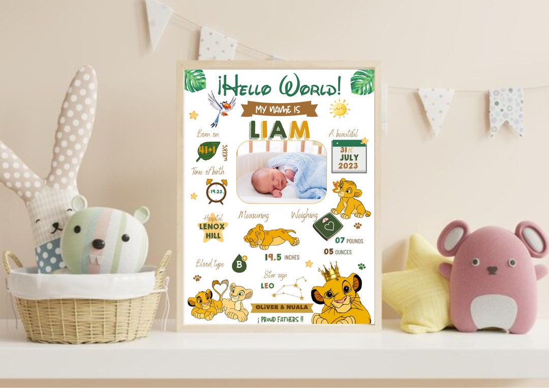 Lion King Simba Birth Baby Announcement Personalised Digital Baby Gift ...