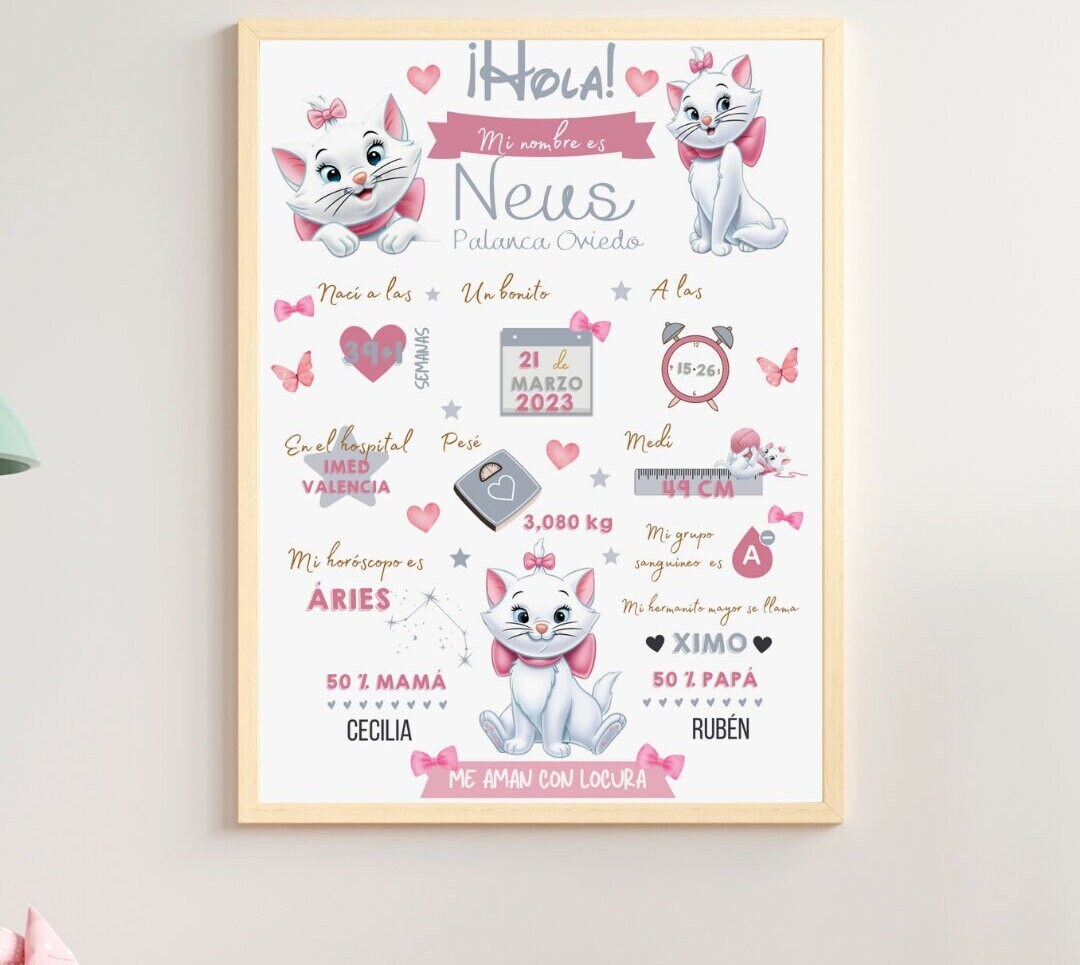 Pink Cats Birth Baby Announcement Personalised Digital Baby - Etsy