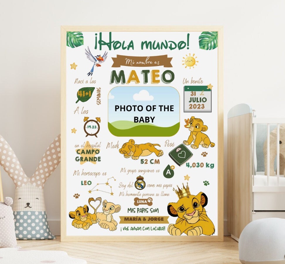 Lion King Simba Birth Baby Announcement Personalised Digital Baby Gift ...