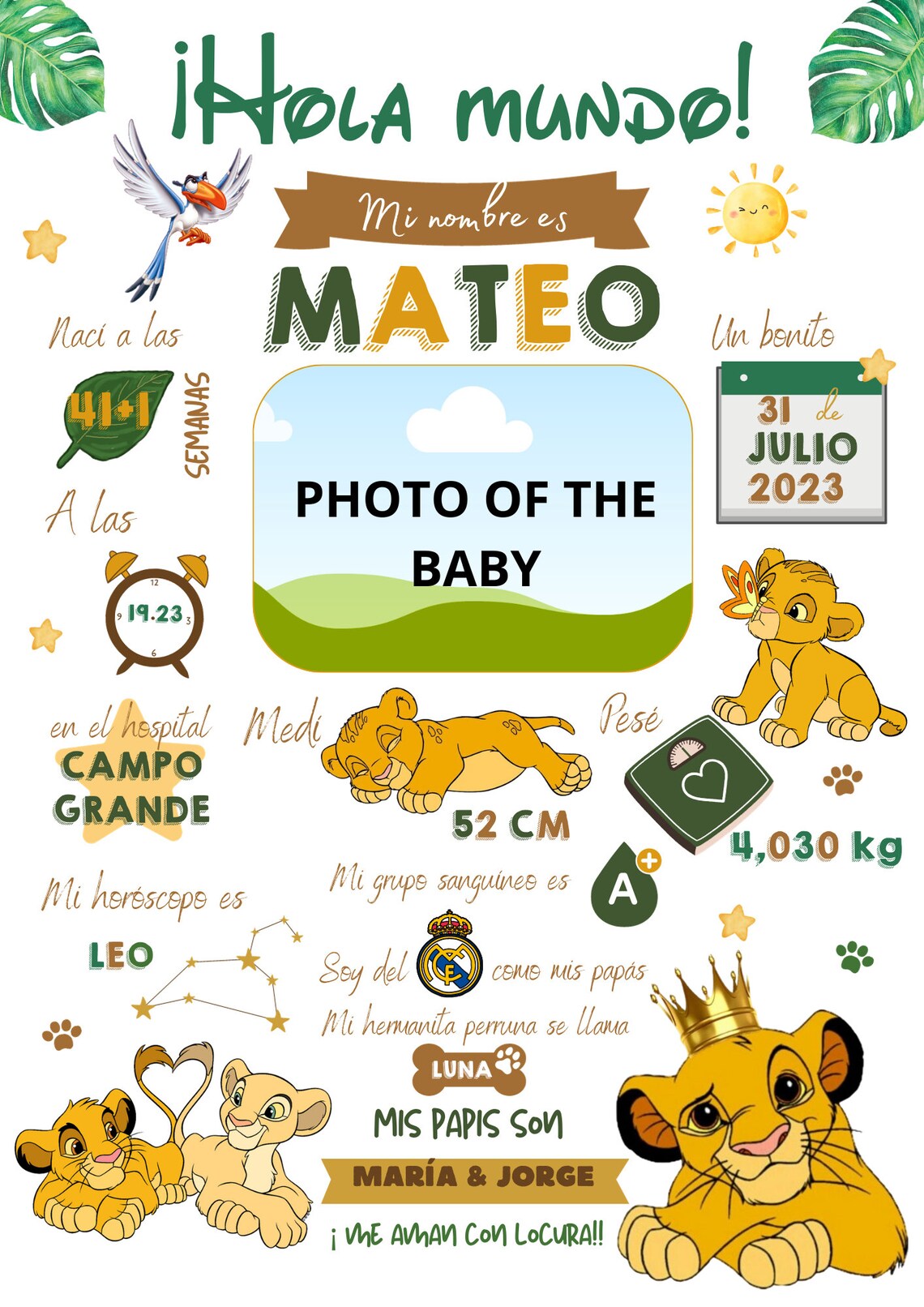 Lion King Simba Birth Baby Announcement Personalised (Download Now) - Etsy