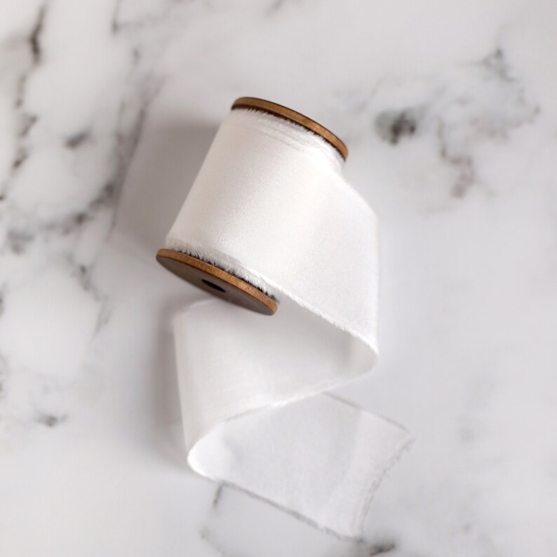 Soft White Ribbon, 6 YARDS, Silk Ribbon on Wood Spool, Hand Dyed Ribbon ...