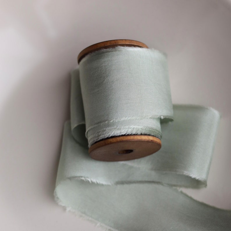 Silk Ribbon, 6 Yards, Sage Green Silk Ribbons on Wood Spool, Hand Dyed ...