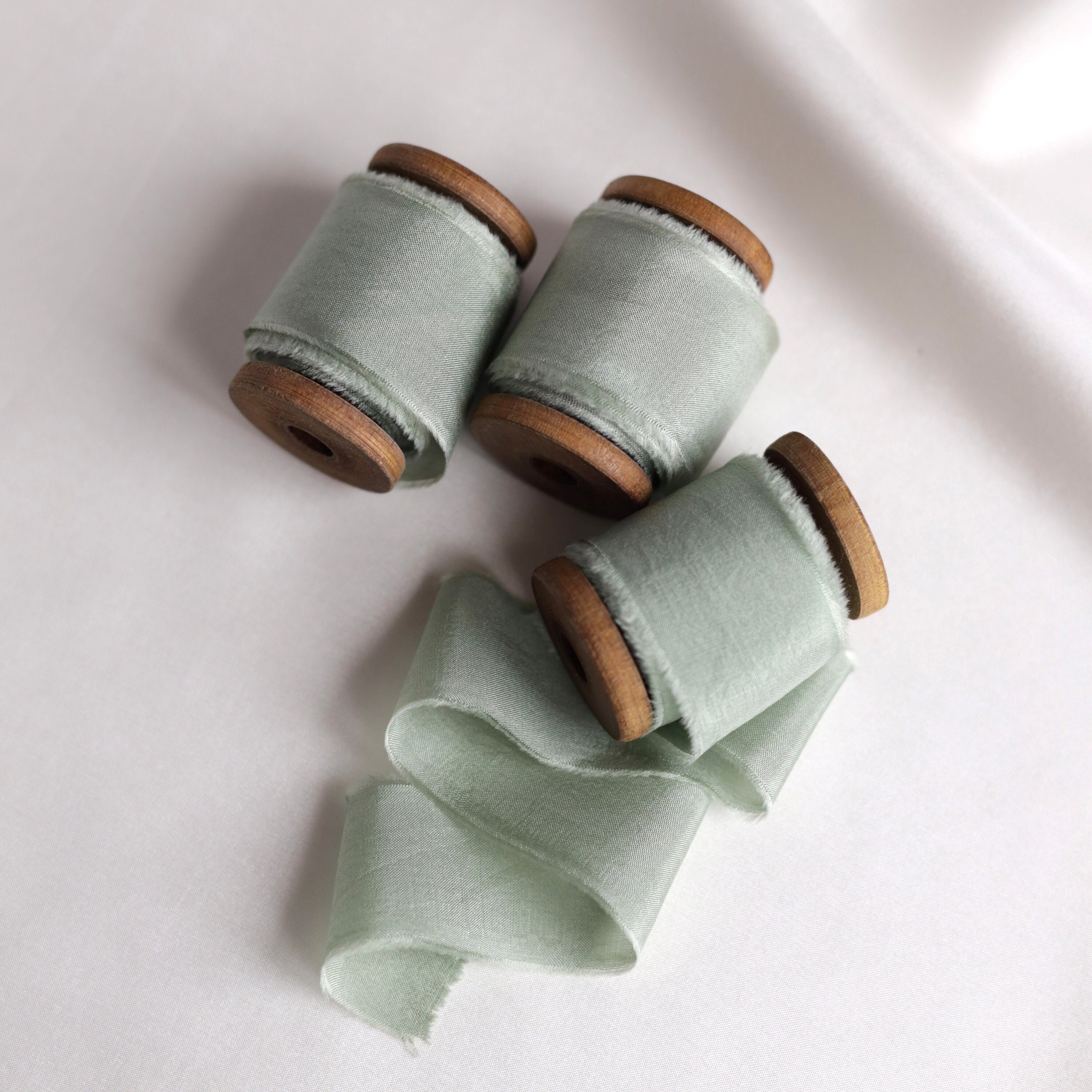 Silk Ribbon, 6 Yards, Sage Green Silk Ribbons on Wood Spool, Hand Dyed ...