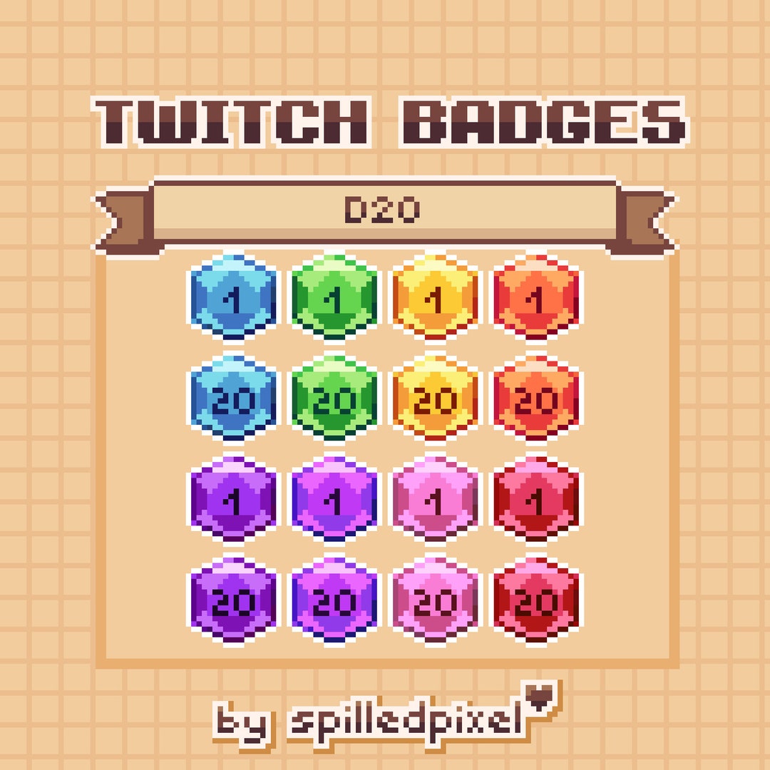 D20 | Sub Badges for Twitch | Premade Streaming Assets | Cute Pixelart ...