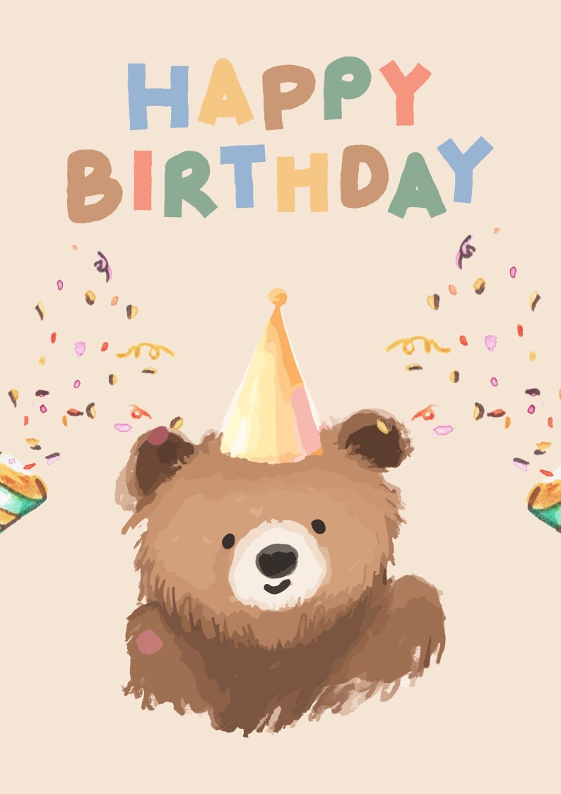 Printable Happy Birthday Bear Card Printable Happy Birthday - Etsy