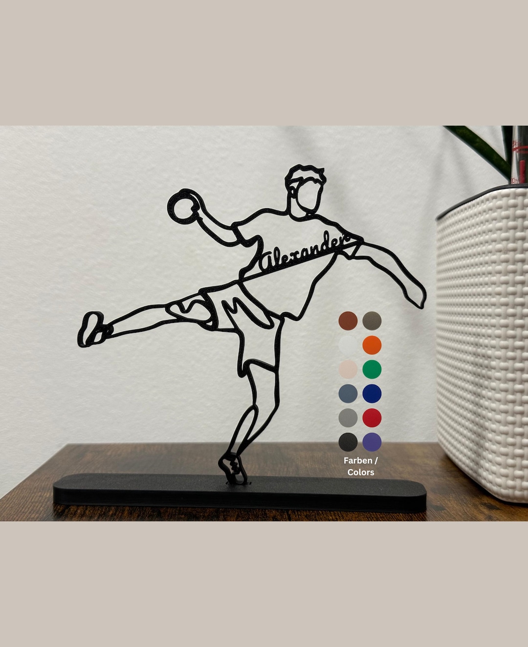 Handball Player Personalized as a Line Art Statue With Shiny Finish ...