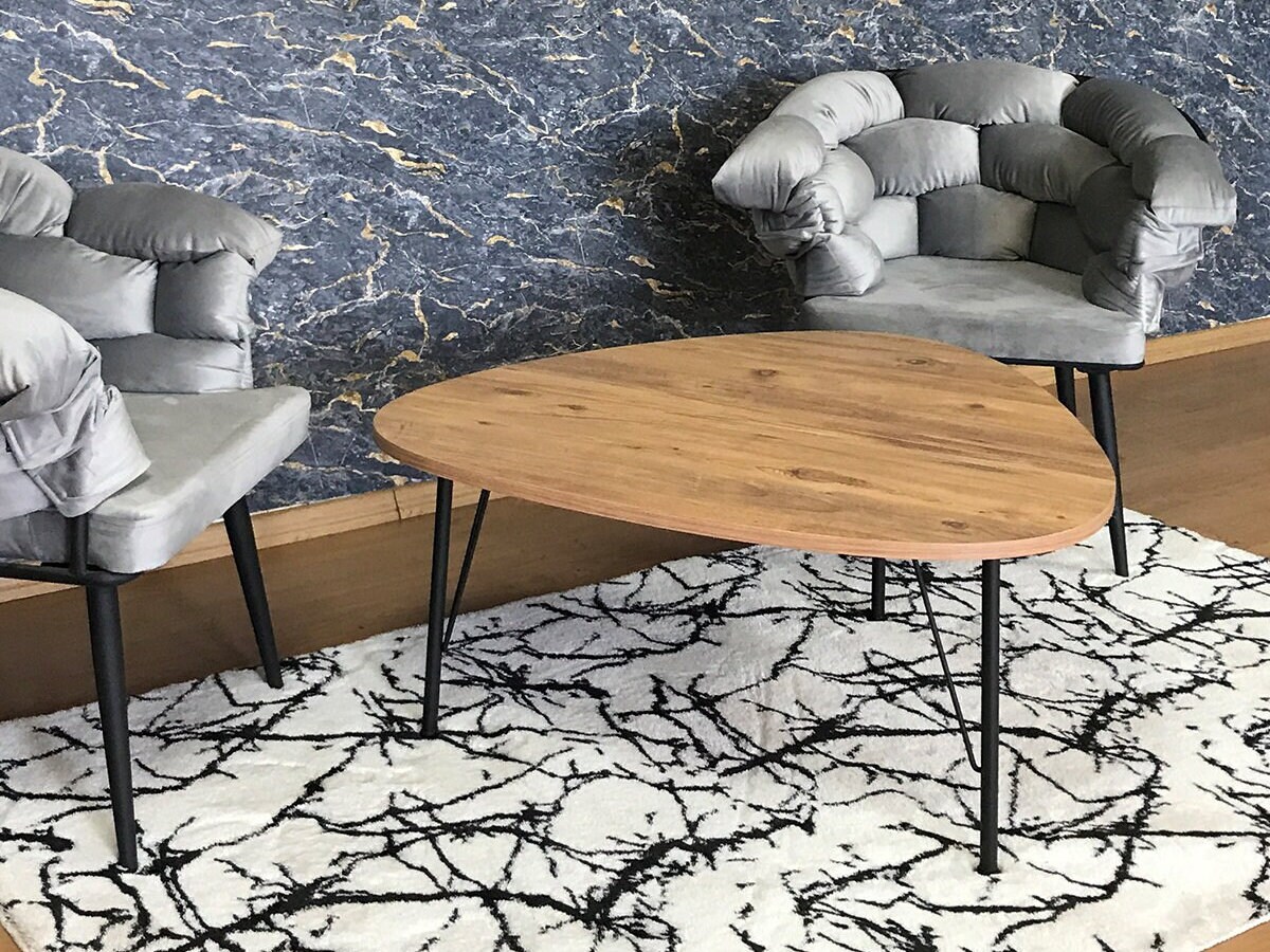 Wood Patterned, Wooden Oval Coffee Table Side Table, Rustic Mid Century ...