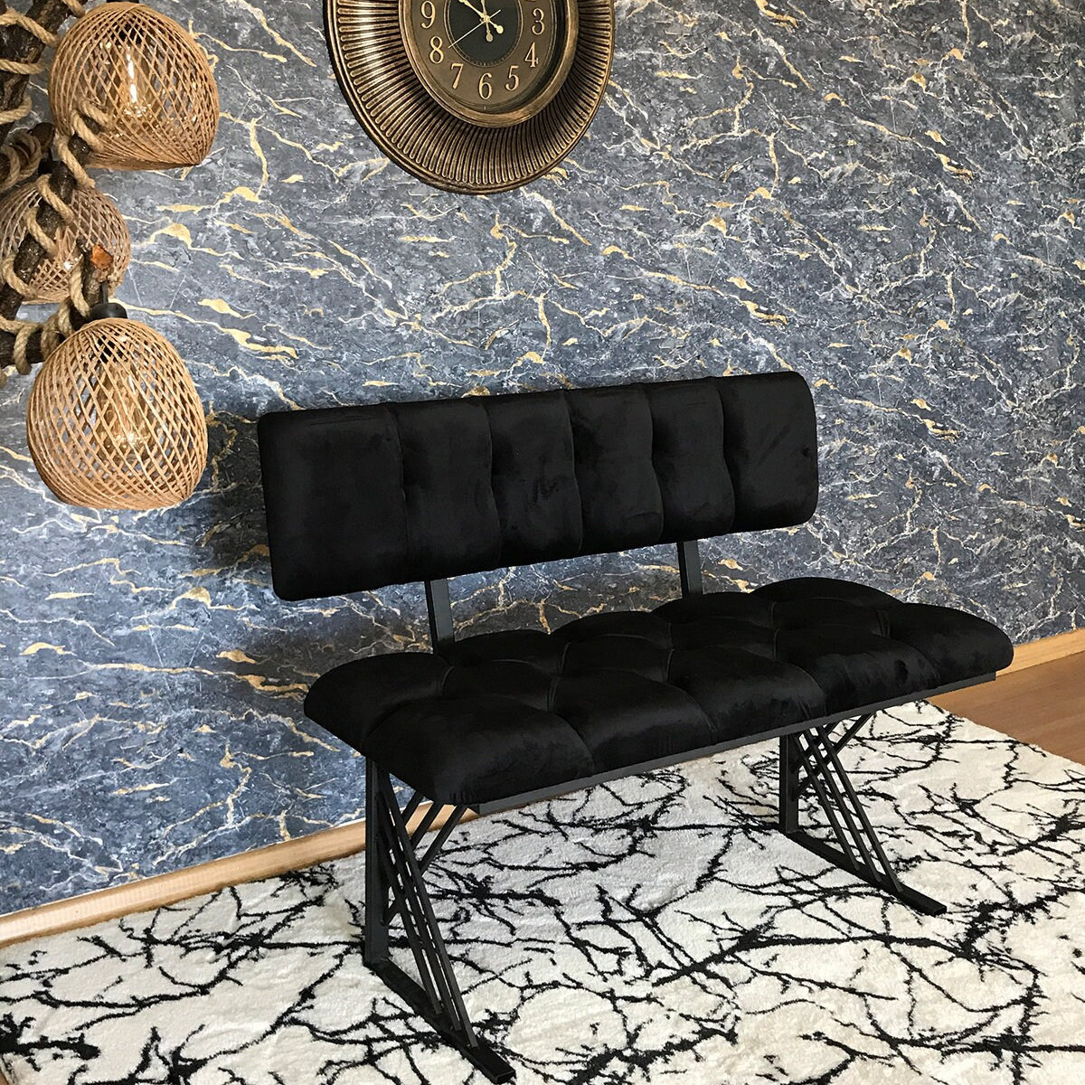 Backrest Bench in Black Color, Bench, Metal or Wooden Bench, Handmade ...