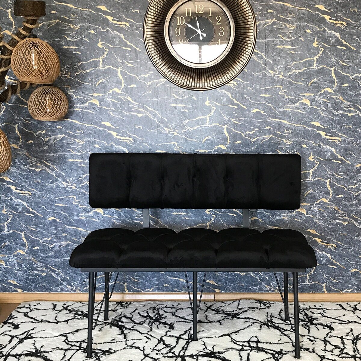 Backrest Bench in Black Color, Bench, Metal or Wooden Bench, Handmade ...