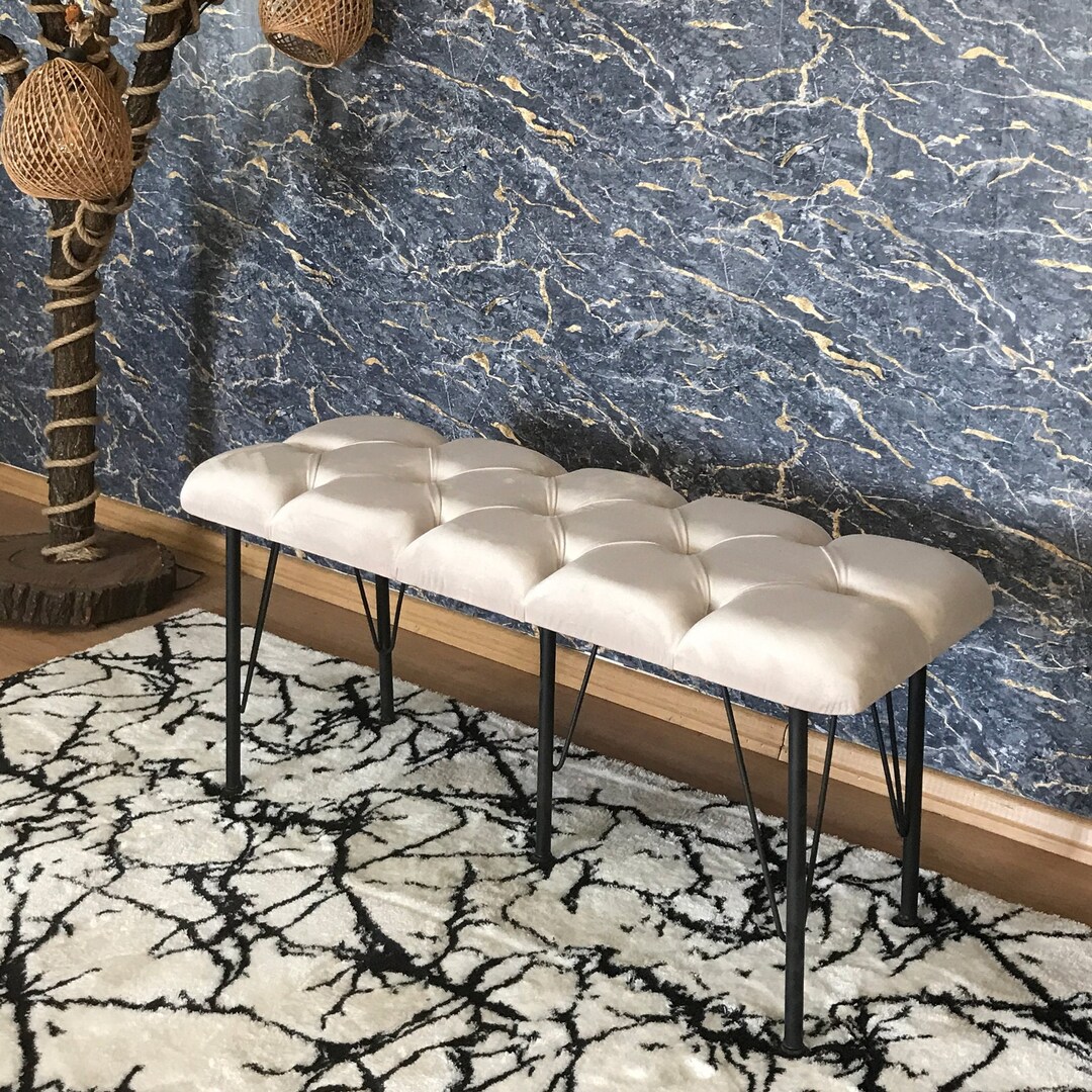 Cream Color, Bench, Metal or Wooden Bench, Handmade Pouffe, Hallway ...